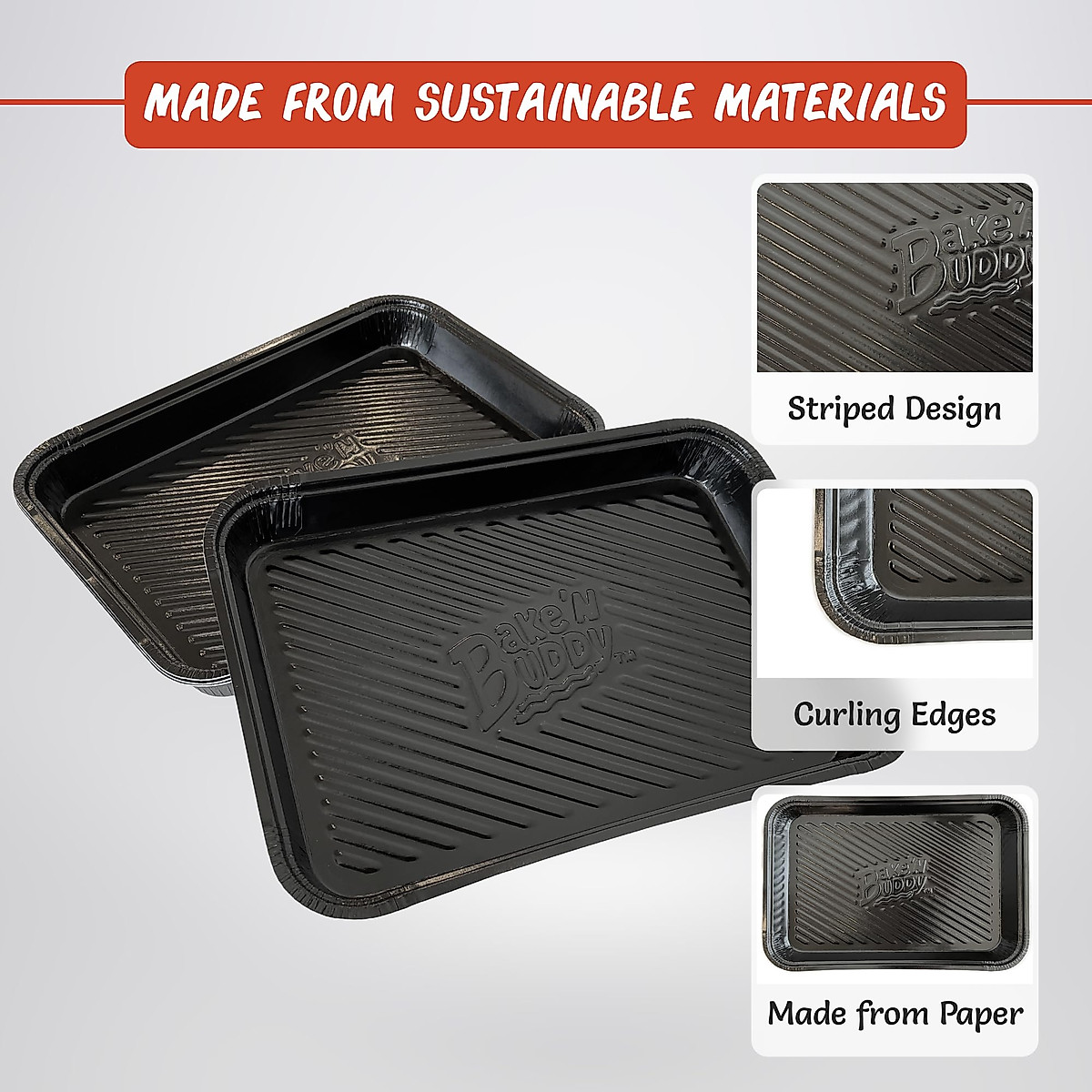 Bake 'N Buddy 9x13 Kitchen Disposable Cooking Tray 8-Pack Party Serving Trays - Foil Pan for Baking, Bacon, Crawfish - Oven and Microwave Safe Foil Pans - Catering Trays, Roasting Pan