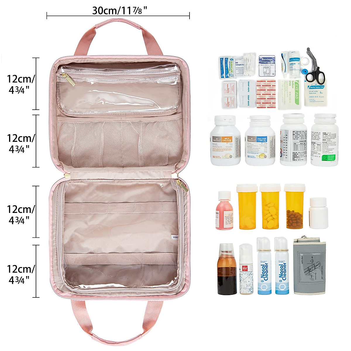 Leudes Travel Pill Bottle Organizer,Medicine Organizer and Storage,Home Medication Bag, Cases,Carrier for Pills,Vitamin,Fish Oil,Supplements for Women and Men (Large, Pink)