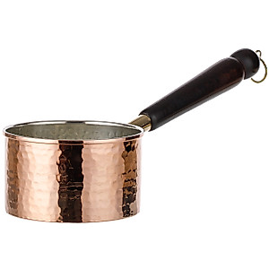 DEMMEX Copper Saucepan, 1mm Thick Solid Uncoated Copper, Wooden Handle, Tin Lined, 100% Handmade in Turkey (0.8 Quarts-5"x2.7")