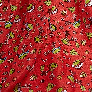 Teenage Mutant Ninja Turtles Christmas Fabric, 100% Synthetic Pongee, Red, 59/60" Wide, Digital Fabric by the Yard
