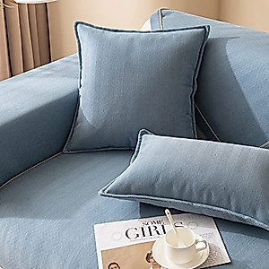 Sofa Cover 3/2/4 Seater Sofa Slipcover L Corner Shape Soft Chenille Herringbone Couch Cover Universal Non-Slip Thick Reversible Quilted Corner Slipcovers Washable for Living Room Dogs,Blue,90*180cm