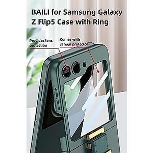 BAILI for Samsung Galaxy Z Flip5 Case with Ring,Galaxy Z Flip5 Cover with Z Ring & HD Small Screen Film,Military Grade All-Inclusive Protection Case with Electroplated Ring Stand for Z Flip 5-Matcha