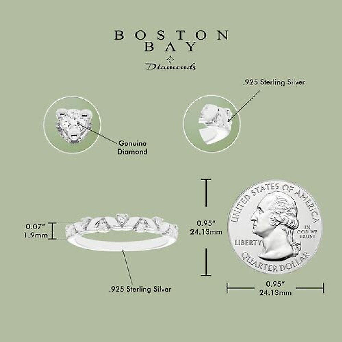 .925 Sterling Silver 1/10 Cttw Round Diamond 3-Prong Chevron Floral Engagement Ring (I-J Color, I2-I3 Clarity) - Size 7