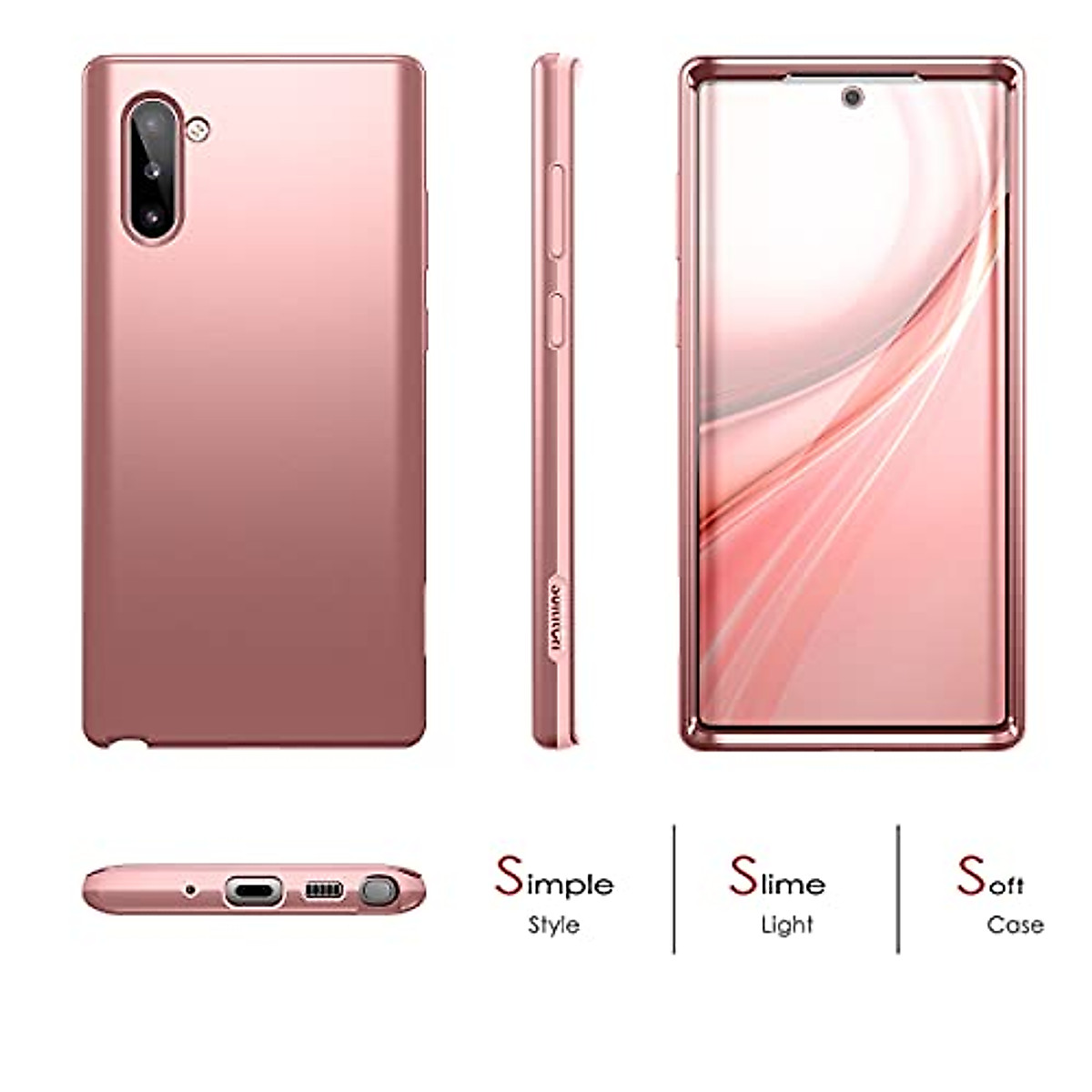 SURITCH Phone Case for Samsung Galaxy Note 10 Front Cover with Built-in Screen Protector Shockproof Full Body Protection Lightweight Slim Soft TPU Bumper Protective Cover, Matte Rose Gold