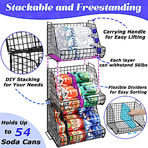 Stacking Can Dispensers 3 Tier with 3 Divider, Pantry Can Organizer, Standing Water Bottle Holder, Beverage Drink Pop Soda Can Storage Basket, Canned Food Container Rack Wire Bins for Kitchen Cabinet