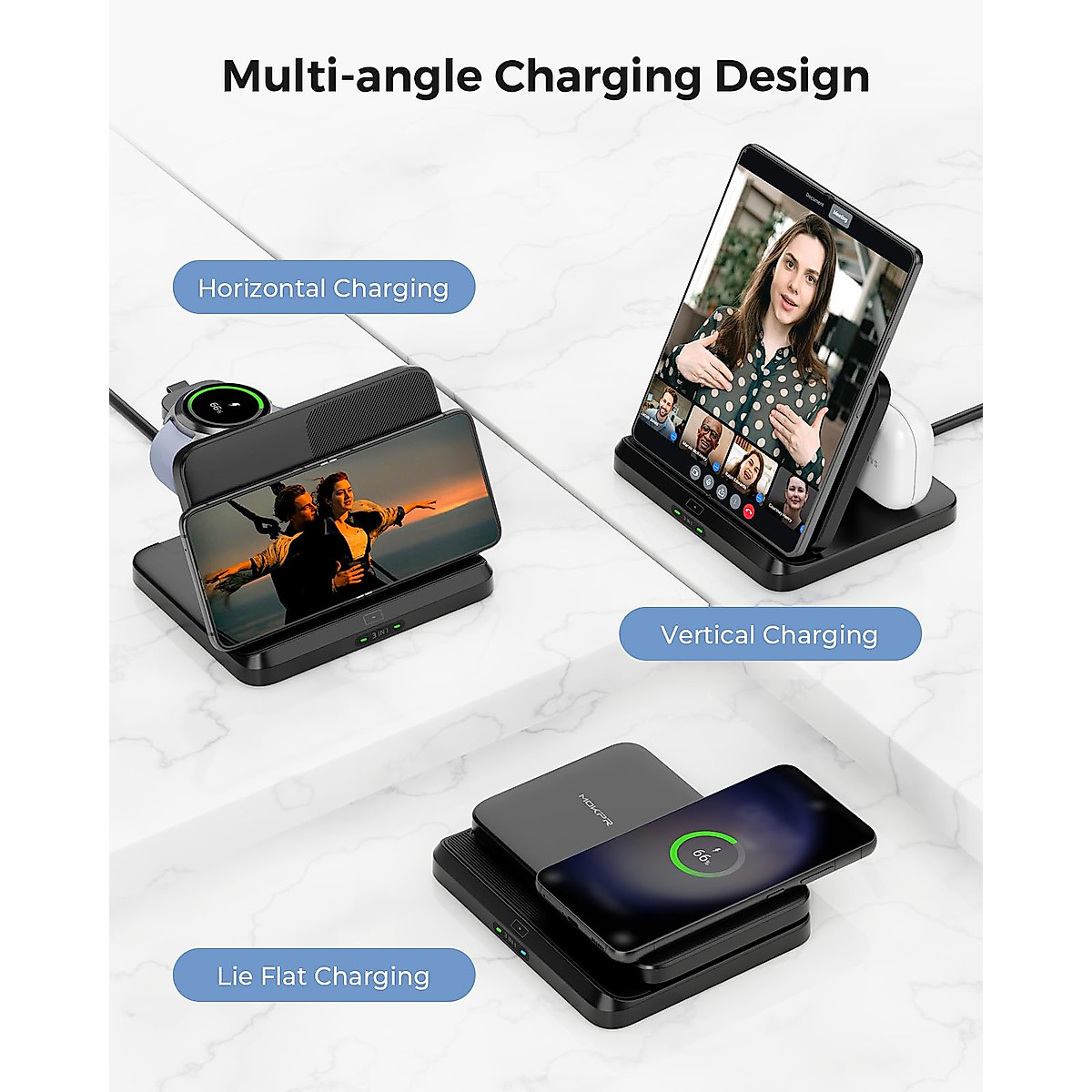 Wireless Charger for Samsung and Android 3 in 1 Foldable Samsung Charging Station for S24/S23 /S22 /S21/S20, Z Fold 5/4/3, Z Flip 5/4/3, Samsung Watch Charger 6 Classic/5/5 Pro/4/3,Galaxy Buds