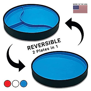 STAYnEAT, High End 2n1 Divided Suction Plate n Scoop Dish w Guard, Non-Slip -Tip -Flip, USA, S/L, Blue (S)
