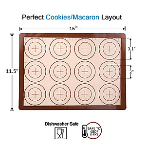 YORLFE Silicone Baking Mat Set, 3 Pack Non-Stick Silicon Liner for Bake Pans & Rolling with Measurements, Heat Resistant Cookie Sheets for Macaroon/Pastry, 16" x 11.5", Brown)