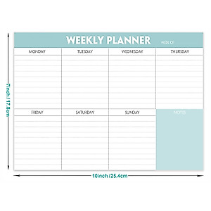 Weekly Planner Notepad - Tear Off Planning Pad with Daily Schedule & Calendar, 52 Sheets, 100gsm Paper, Undated Weekly To Do List Notepad, 10x7 in