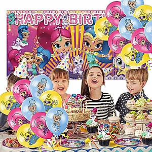 Shimmer and Shine Party Supplies Paltes Cake Toppers Balloons For Boys Girl Banner Backdrop Birthday Set Decor