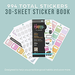 Happy Planner 12 Month Planner Box Bundle– Jan 2024 – Dec 2024 – Budget Layout – Includes 12 Month Dated Classic Size Planner, Block Pad Paper & 30 Sheet Sticker Book – Bright Budget Theme
