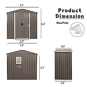 Xshelley Storage Shed Metal Outdoor Shed, 8 x 4FT Metal Shed Steel Utility Tool Shed Storage House with Hook & Lock, for Backyard Garden Patio Lawn (8X4FT-Gray with Window)
