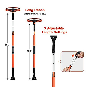 YUICHH 57 inch Car Snow Brush with Ice Scraper and Squeegee for Car Windshield, Extendable Snow Scraper and Brush for Car SUV Truck Bus Boat Detachable, Snow Removal, Frosting Removal, Shovel Ice