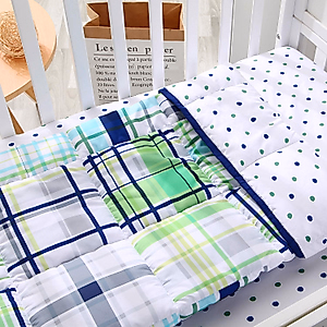 Little Grape Land 3 Piece Baby Crib Bedding Set, Plaid Standard Size Crib Set, Nursery Baby Bedding for Boys & Girls, Crib Sheet, Comforter, Crib Skirt, 28" x 52", Green