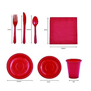 175-Piece Red Dinnerware Set - Includes Plates, Cups, Napkins, Cutlery - Disposable Party Supplies
