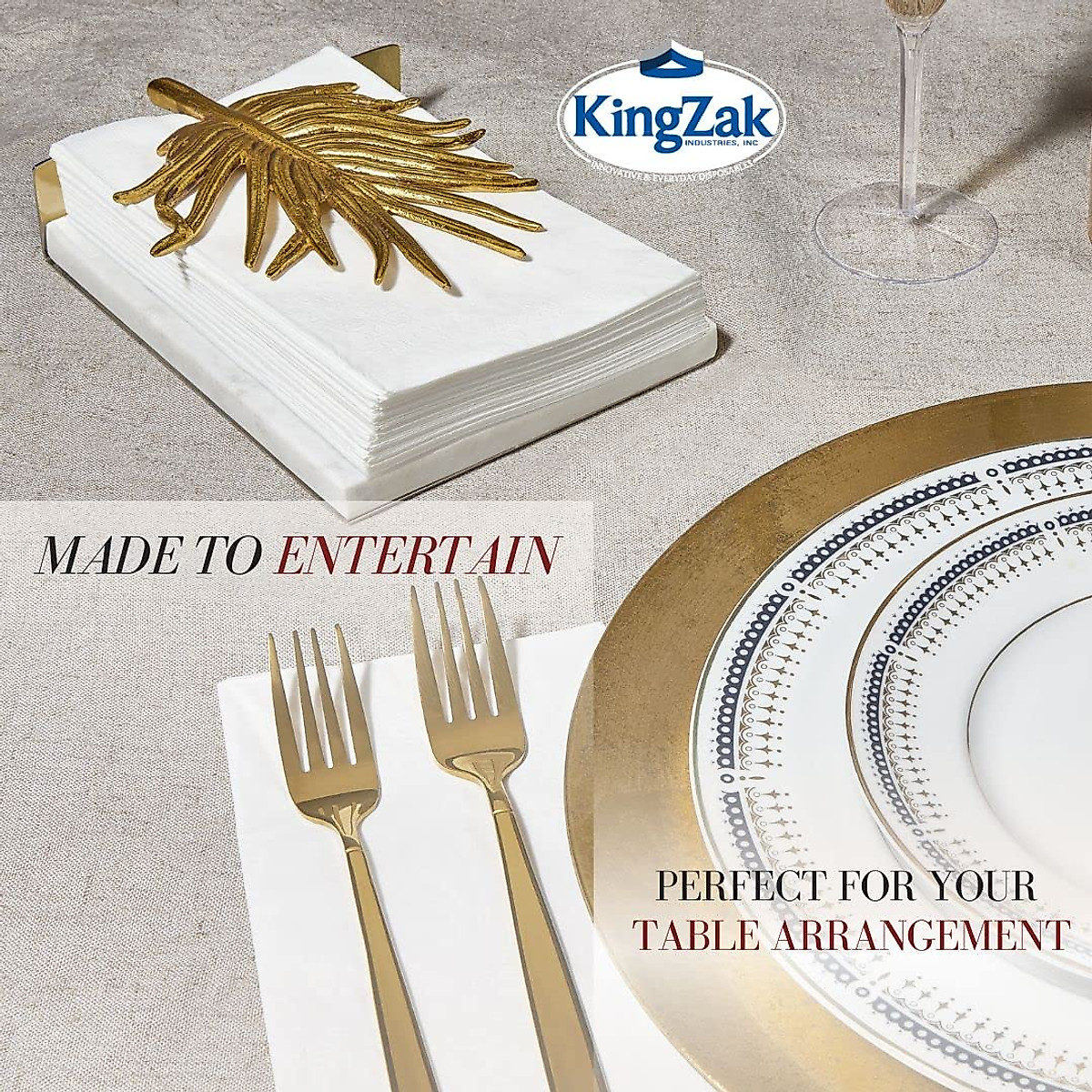 Kingzak White Dinner 16.5"X15" | Eight Fold | 2-Ply | Pack of 200 Napkin, 200 Count