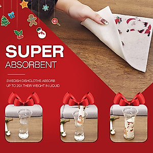 eZAKKA Christmas Swedish Dishcloths for Kitchen, Dish Cloths for Washing Dishes, Swedish Cloths Christmas 6 Pack, Washable & Reusable Paper Towels, Original Made in Sweden