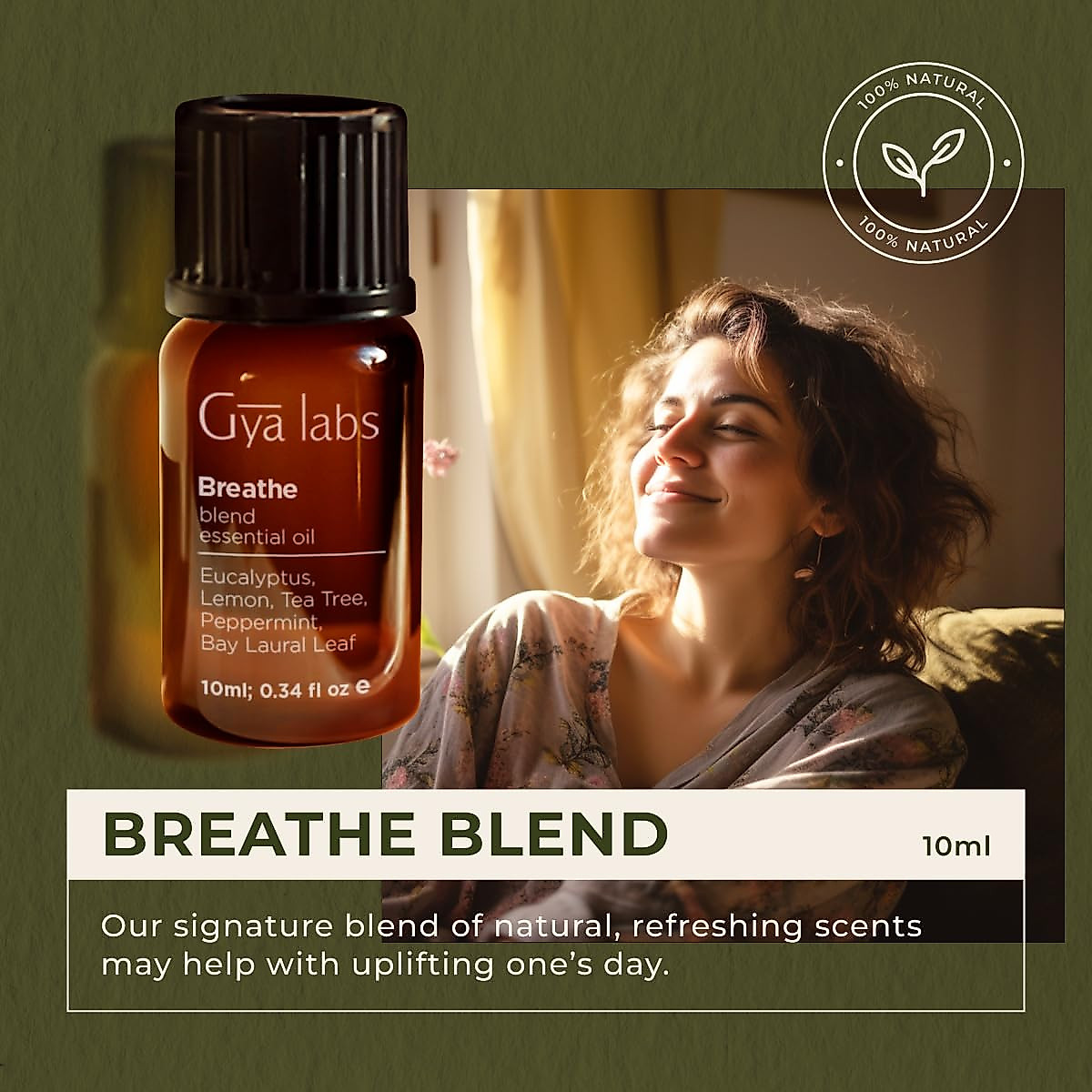 Gya Labs Breathe Essential Oil Blends - Natural Breathe Easy Essential Oils from Eucalyptus, Peppermint Oil and More for Humidifier Cleaner (0.34 fl oz)