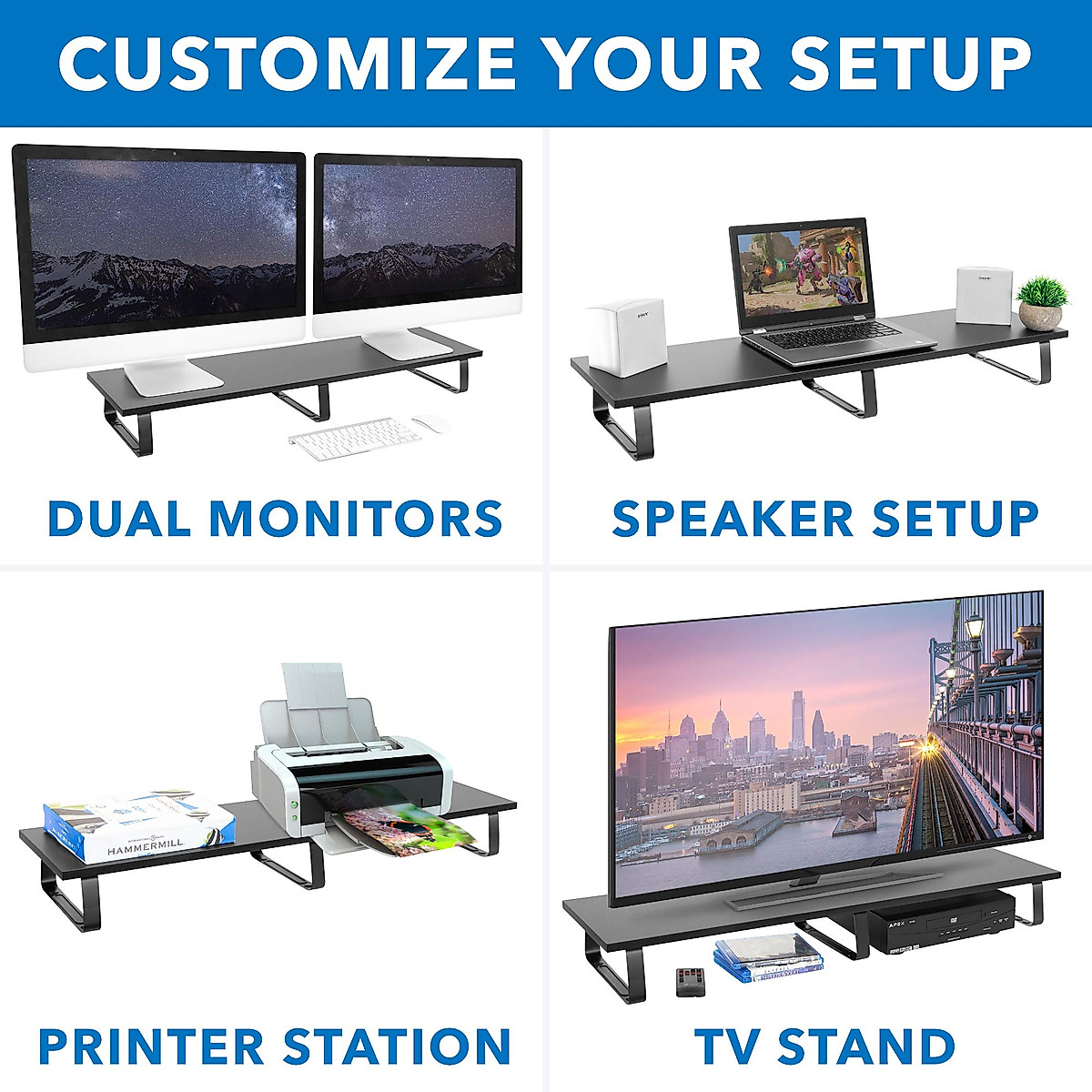 Mount-It! Extra Long Monitor Desk Riser [39 inches Extra Wide, 44 Lbs Capacity] Desktop Organizer for Double Computer Screens, Laptops, Desktops, TVs, Printers, Consoles (BLACK)
