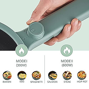 Hytric Electric Hot Pot, 1.5L Portable Nonstick Frying Pan for Sauté, Multifunction Electric Skillet for Stir Fry, Roast, Ramen Cooker with Dual Power Control for Dorm, Electric Saucepan, Green