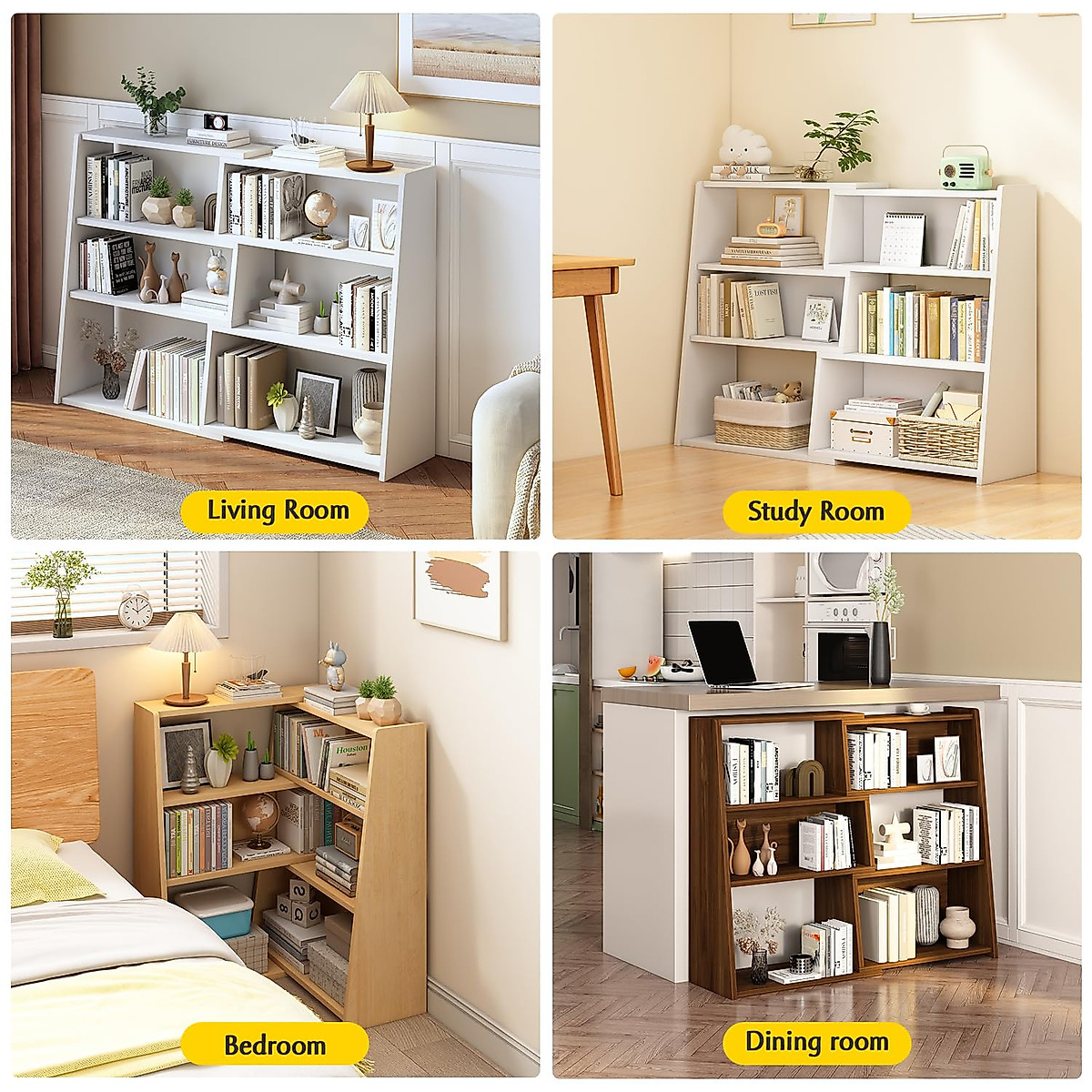 IOTXY Wooden Extendable Shelf Bookcase - 3-Tier Ladder Low Short Bookshelf for Small Space or Corner, White, S