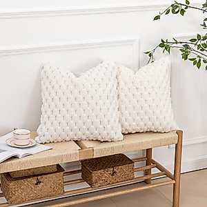 Komollocoe Faux Fur Decorative Throw Pillow Covers for Couch Boho Farmhouse Soft Fluffy Pillow Covers 18x18 Pack of 2 (18x18 Inch (Pack of 2), Cream White)