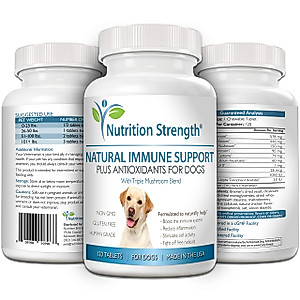 Nutrition Strength Immune Support for Dogs Plus Antioxidant, Reishi, Shiitake, Maitake, Turkey Tail Mushrooms for Dogs, with Coenzyme Q10, Nutritional Support for Dogs, 120 Chewable Tablets