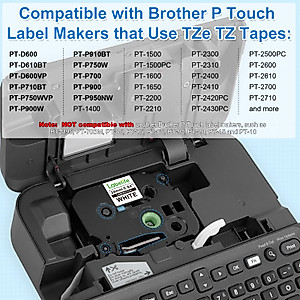 Labelife TZe-251 24mm Label Tape Replacement for Brother P Touch TZe TZ Label Tape 24mm 0.94 Laminated White TZe251 TZ-251 for Brother Ptouch PT-D600 PT-D610BT PT-P710BT Label Maker, 1 Inch, 4-Pack