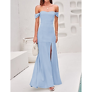 ZESICA Women's Elegant Backless Long Cocktail Dress High Slit Flowy A Line Wedding Guest Maxi Dresses,Blue,Medium