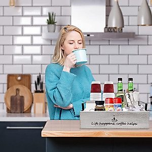 Coffee Station Organizer Coffee Bar Decor Accessories Coffee Kcups Pods Holder Organizer with Handles for Farmhouse Kitchen Countertop, Coffee Station, Coffee Creamer Holder, Paper Cup Holder (White)