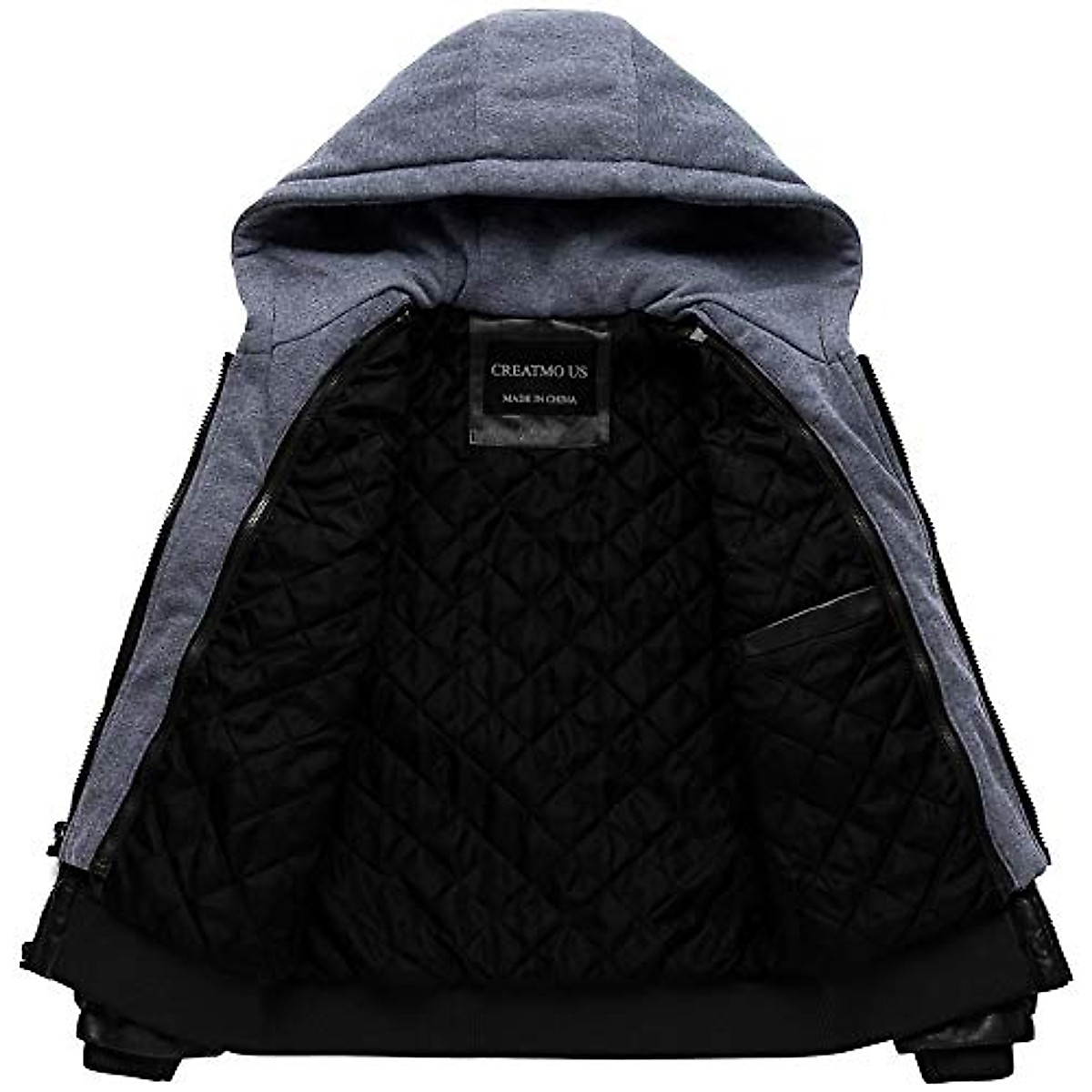 CREATMO US Men's Faux Leather Jacket Vintage Motorcycle Jacket Warm Winter Coat Black XL