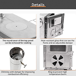 MC TOMOUNT Tent Stove Portable Wood Burning Stove 304 Stainless Steel for Camping Hunting 6feet Pipes Included