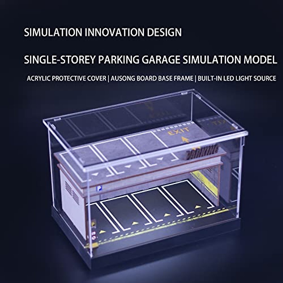SIKIVOT 1/64 Scale Parking Lot Model Car，Die-cast Car Garage Display Case， Scale Garage Display Case，8 Parking Space with LED Light and Acrylic Cover (7641D5)