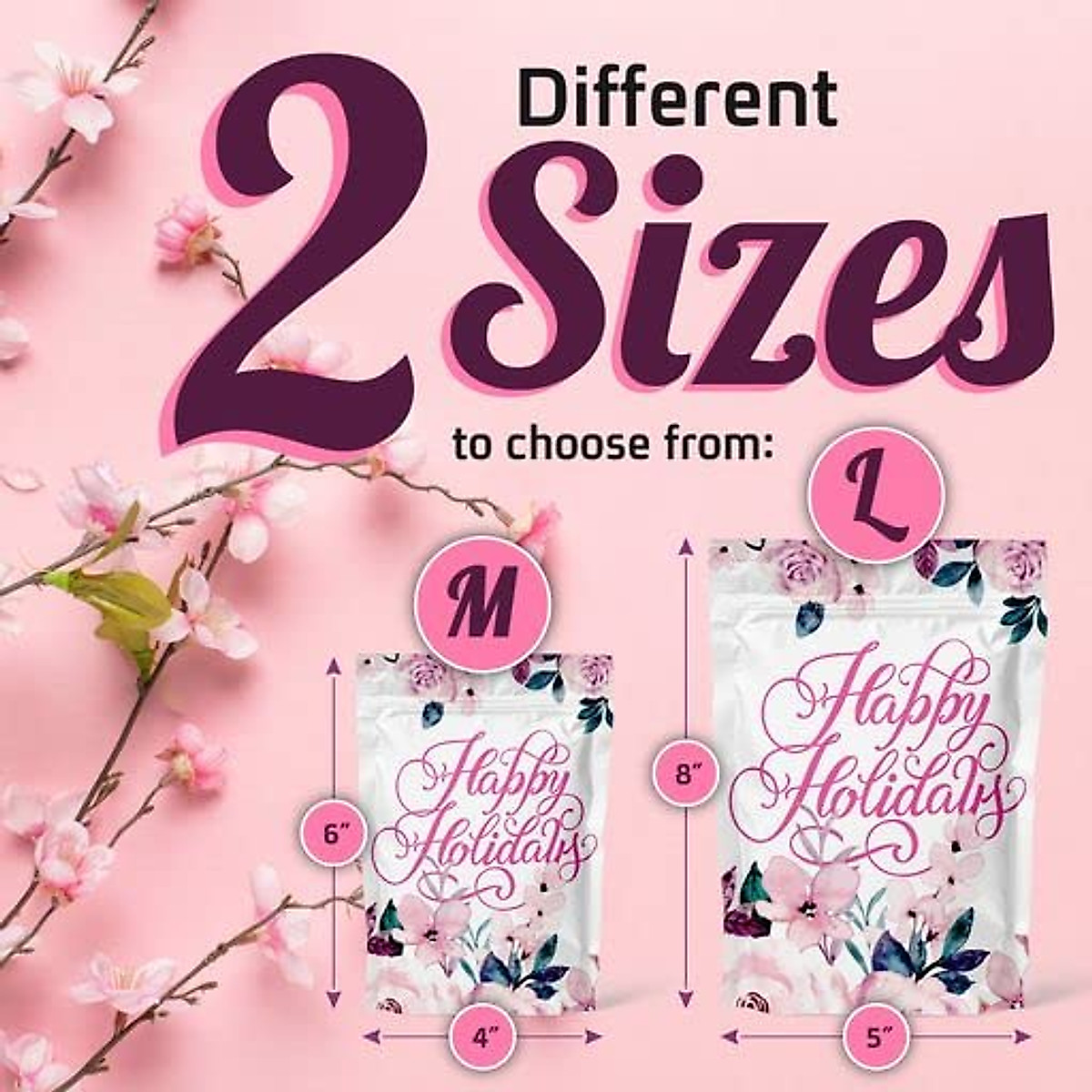 Resealable Standup Bags. Happy Holidays 20 Pk – Airtight, Waterproof, Zip Lock Seal and/or Heat Seal - Opaque Foil Pouch - Food Grade Bags For long shelf-life Storage (4x6, flowery)