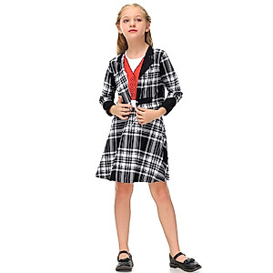 Halloween Little Girls Buffalo Plaid Clueless Schoolgirl Cher Skirt Set Mixi Dresses Black 10 Years