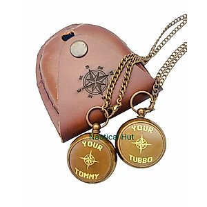 Nautical Hut Your Tommy Your Tubbo Brass Locket Nautical Pocket Compass with Leather Carry
