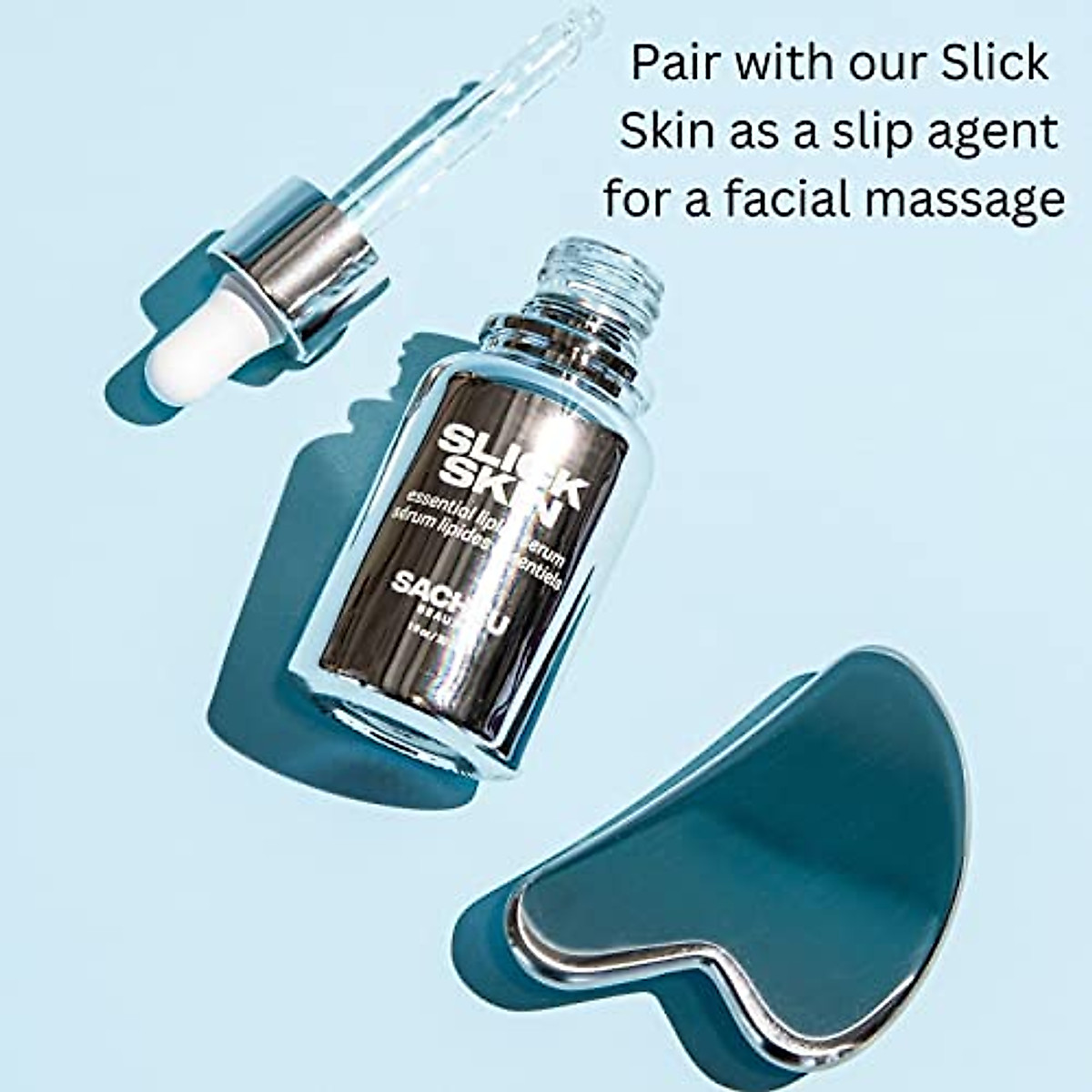 SACHEU Stainless Steel Gua Sha - Metal Gua Sha, Gua Sha Facial Tools Stainless Steel, Reduce Puffiness, Lymphatic Drainage, Facial Tension, Durable Stainless Steel Gua Sha Tool with Travel Pouch