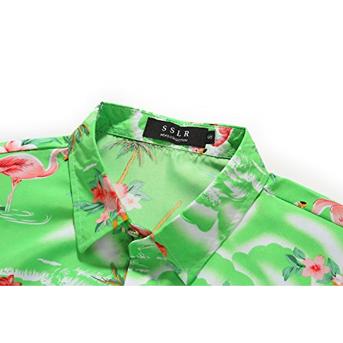 SSLR Mens Hawaiian Shirt Flamingos Casual Short Sleeve Button Down Shirts Aloha Shirt (X-Large, Light Green)