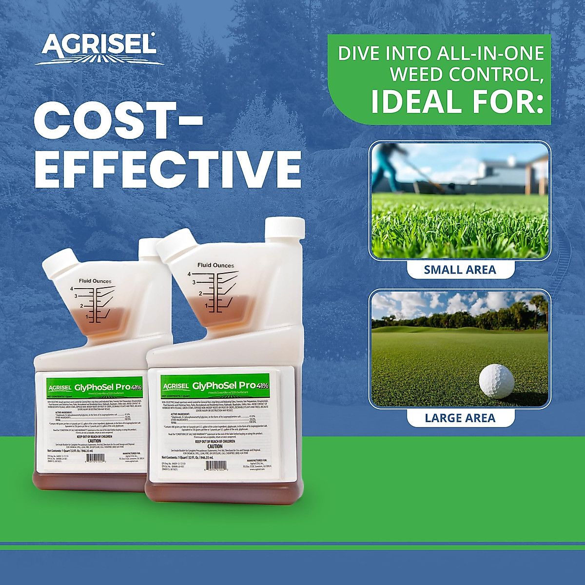 Agrisel GlyPhoSel Pro Weed Killer, Tackles Hard-to-Kill Weeds, Low-Odor, Easy Mixing, Pet Safe, 32 Ounces