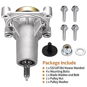 Belleone 187292 Spindle Assembly Fits for Craftsman Husqvarna Ariens Poulan Pro, 587819701 Mandrel Assembly for 42" 46" 48" 54 Deck Mower, Replace for 192870 532187281 532187292 567253301