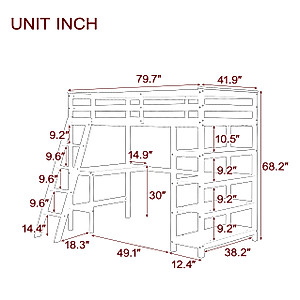Harper & Bright Designs Twin Size Loft Bed with Desk Underneath Twin Loft Bed with Shelves and Ladder, Wood Loft Bed Twin for Kids Girls Boys,White