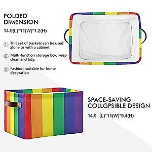 AUUXVA Storage Basket LGBT Pride Rainbow Stripe Storage Cube Box Durable Canvas Collapsible Toy Basket Organizer Bin with Handles for Shelf Closet Bedroom Home Office