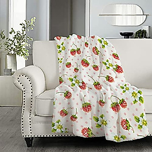 Strawberry Flower Blanket Cozy Soft Lightweight Flannel Throw Blanket for Bed Sofa Travel All Season Pets 40"x30"