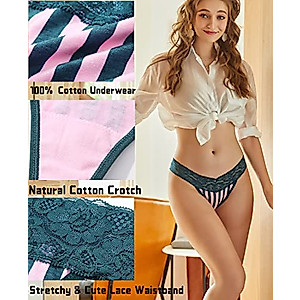12 Pack Cotton Thongs for Women Low V-Waisted Sexy Lace Underwear Womens Breathable Tanga Panties for Ladies S-XL