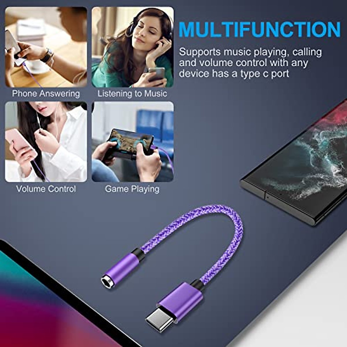 USB C to 3.5mm Audio Adapter Android Samsung Headphone Adapter USB C to Aux Audio Dongle Cable Cord for Samsung Galaxy S23 Ultra S22 S21 S20 FE S10 S9 S8 A54 A14 A53 A23 A13 A03S A02S A12 A32 A50 A71