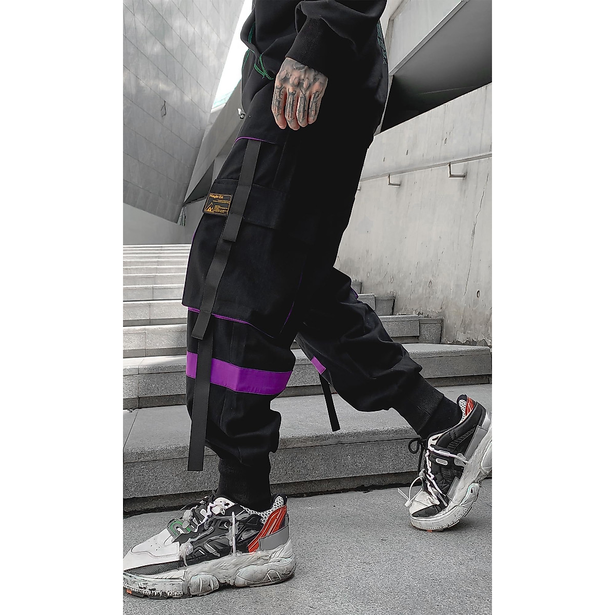 Mens Color Patchwork Punk Cargo Tactical Track Pants Techwear Hip hop Joggers Streetwear Pants Pink-20 X-Small