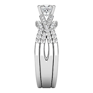 MOTIEL Jewelry Gift 1 ct. tw. Princess Cut Moissanite Bridal Ring Set 925 Sterling Silver 10k 14k 18k Gold Ring Engagement Ring Wedding Ring for Women Ladies (925 Sterling Silver)