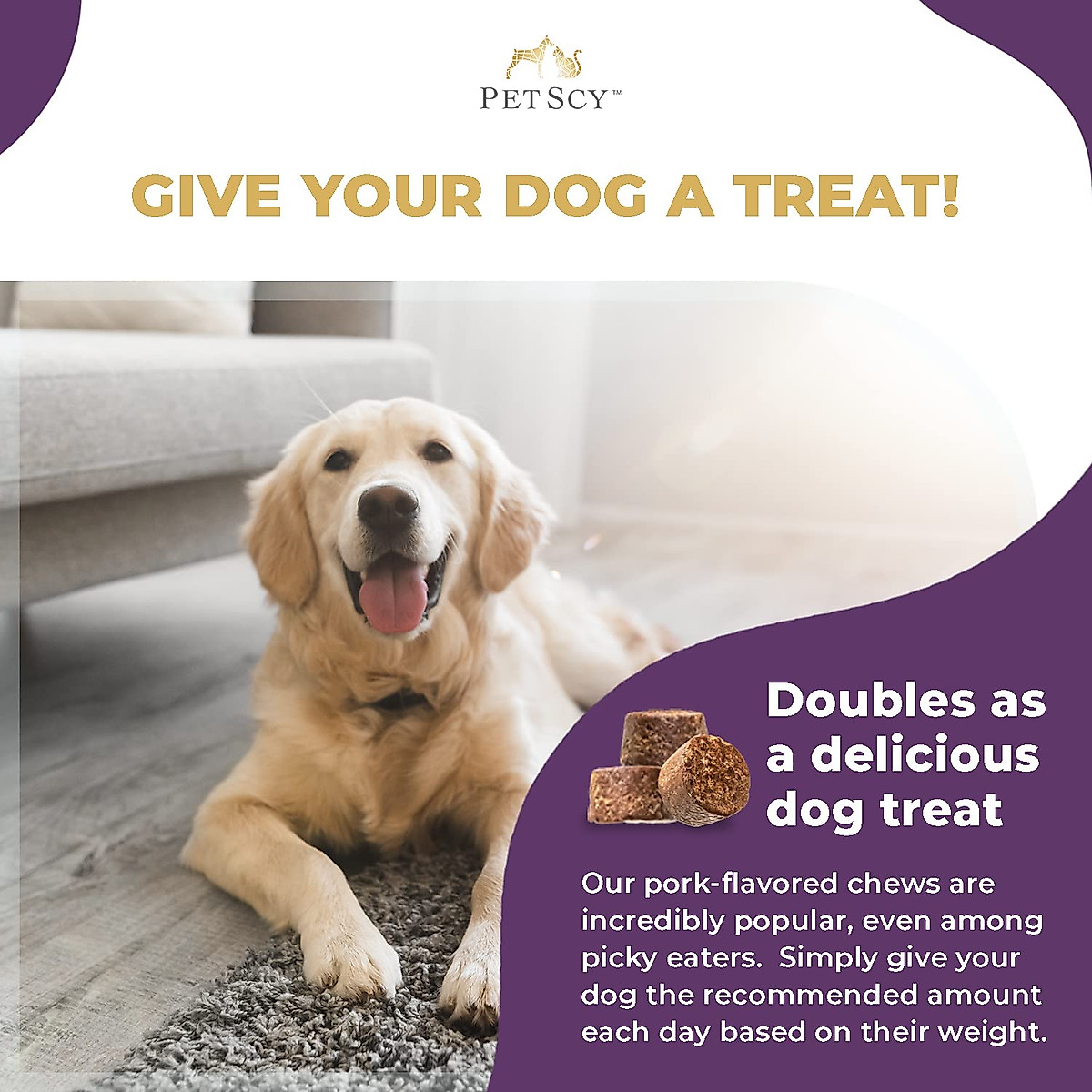 PetScy – Multi-Vitamin Chews, Dog Vitamins Multivitamin Treats, Multivitamin for Dogs of All Ages, Breeds & Sizes, Chewable Dog Vitamins with Omega 3 and Zinc, Pork Flavor, 30 Chews