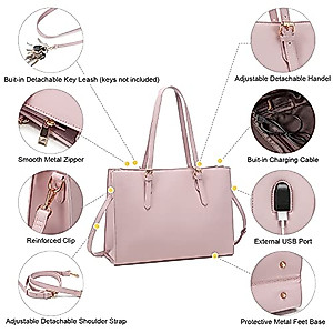 LOVEVOOK Laptop Bag for Women, Fashion Computer Tote Bag Large Capacity Handbag, Leather Shoulder Bag Purse Set, Professional Business Work Briefcase for Office Lady, 2PCs, 15.6-Inch, Light Pink