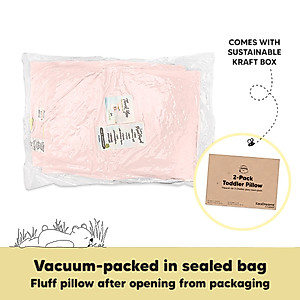 KeaBabies 2-Pack Toddler Pillow and Toddler Pillowcase for 13X18 Pillow Bundle - Organic Toddler Pillow (Misk Pink) and Pillowcase (Alphamals) for Girl, Boy, Kids